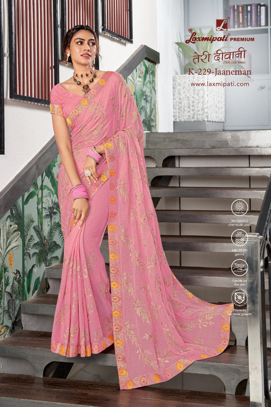 Laxmipati Teri Diwani K-229 Pink Chiffon Saree – SANSKAR