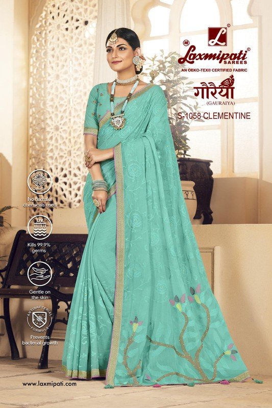 Laxmipati Gauraiya S-1058 Blue Chiffon Saree – SANSKAR