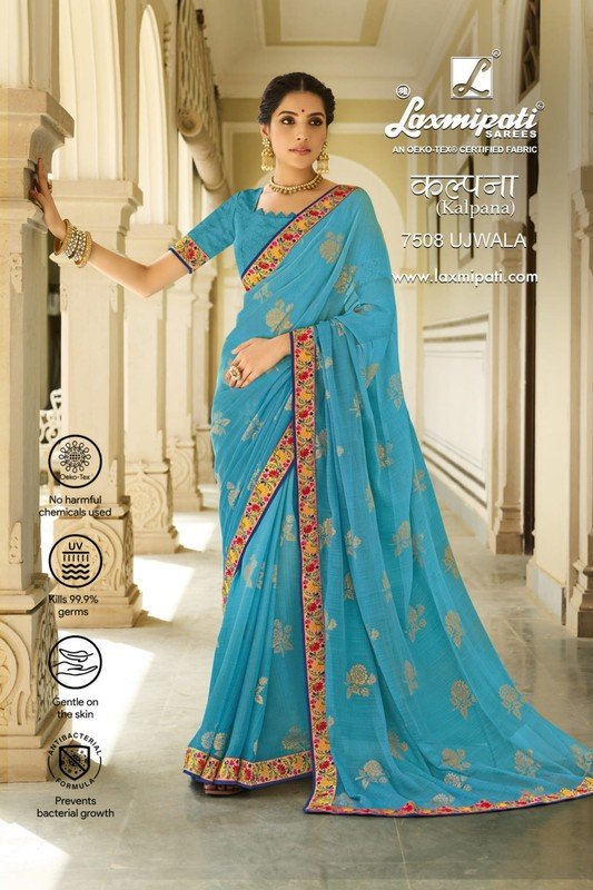 Laxmipati Kalpana 7508 Blue Chiffon Saree – SANSKAR