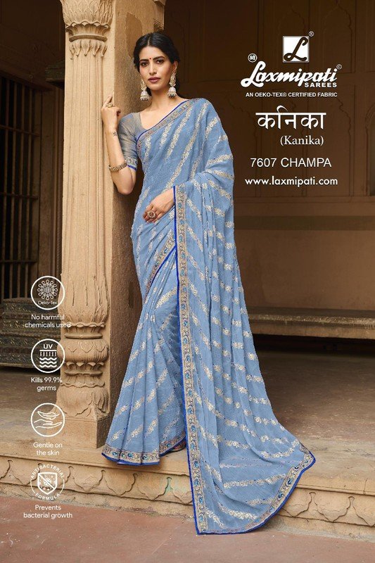 Laxmipati Kanika 7607 Blue Chiffon Saree – SANSKAR