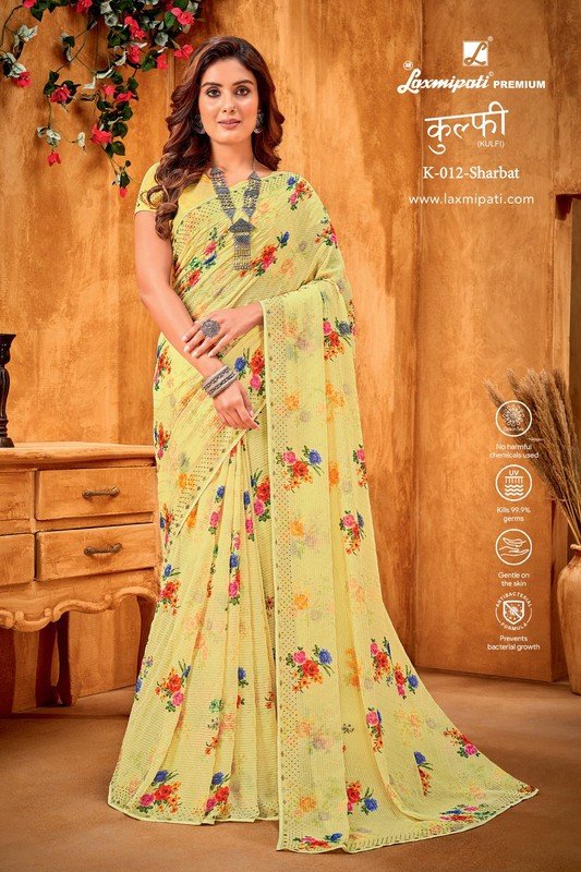 Laxmipati Kulfi K-012 Yellow Georgette Saree – SANSKAR