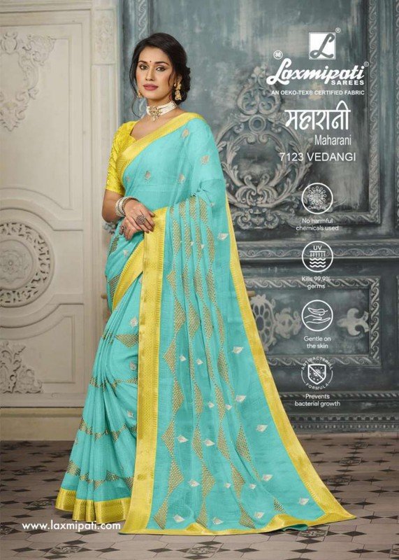 Laxmipati Maharani 7123 Blue Chiffon Saree – SANSKAR