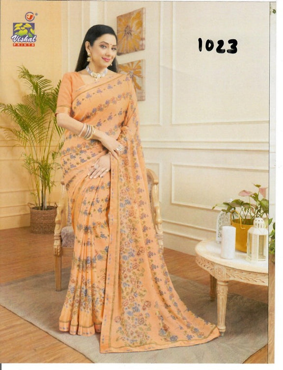 Vishal Kit-Kat Vs-1023 Chiffon Peach Saree – SANSKAR