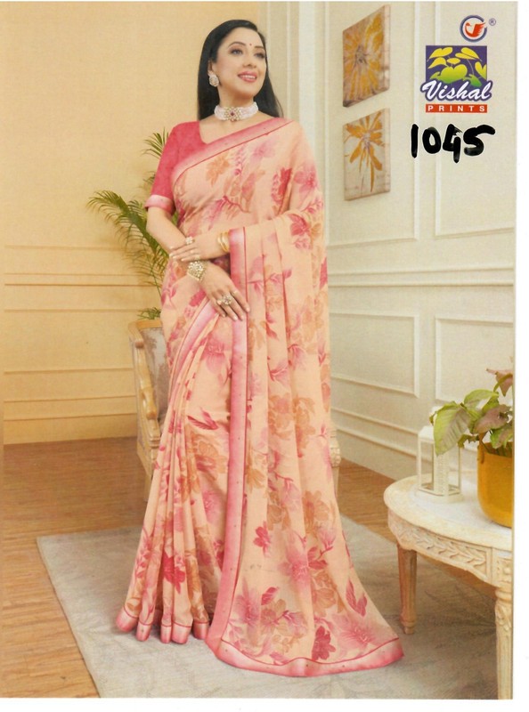 Vishal Kit-Kat Vs-1045 Chiffon Peach Saree – SANSKAR